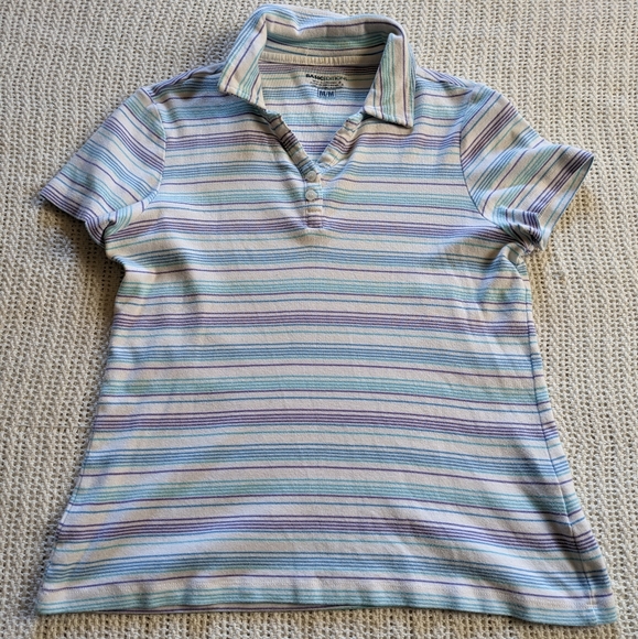 Basic Editions | Tops | Basic Editions Womens Medium Striped Polo Shirt Top Tee Pastel Blue ...